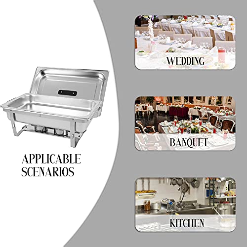 Restlrious 8 QT Chafing Dish Buffet Set 4 Packs Stainless Steel Foldable Rectangular Chafer Full Size w/Water Pan, Food Pan, Fuel Holder and Lid