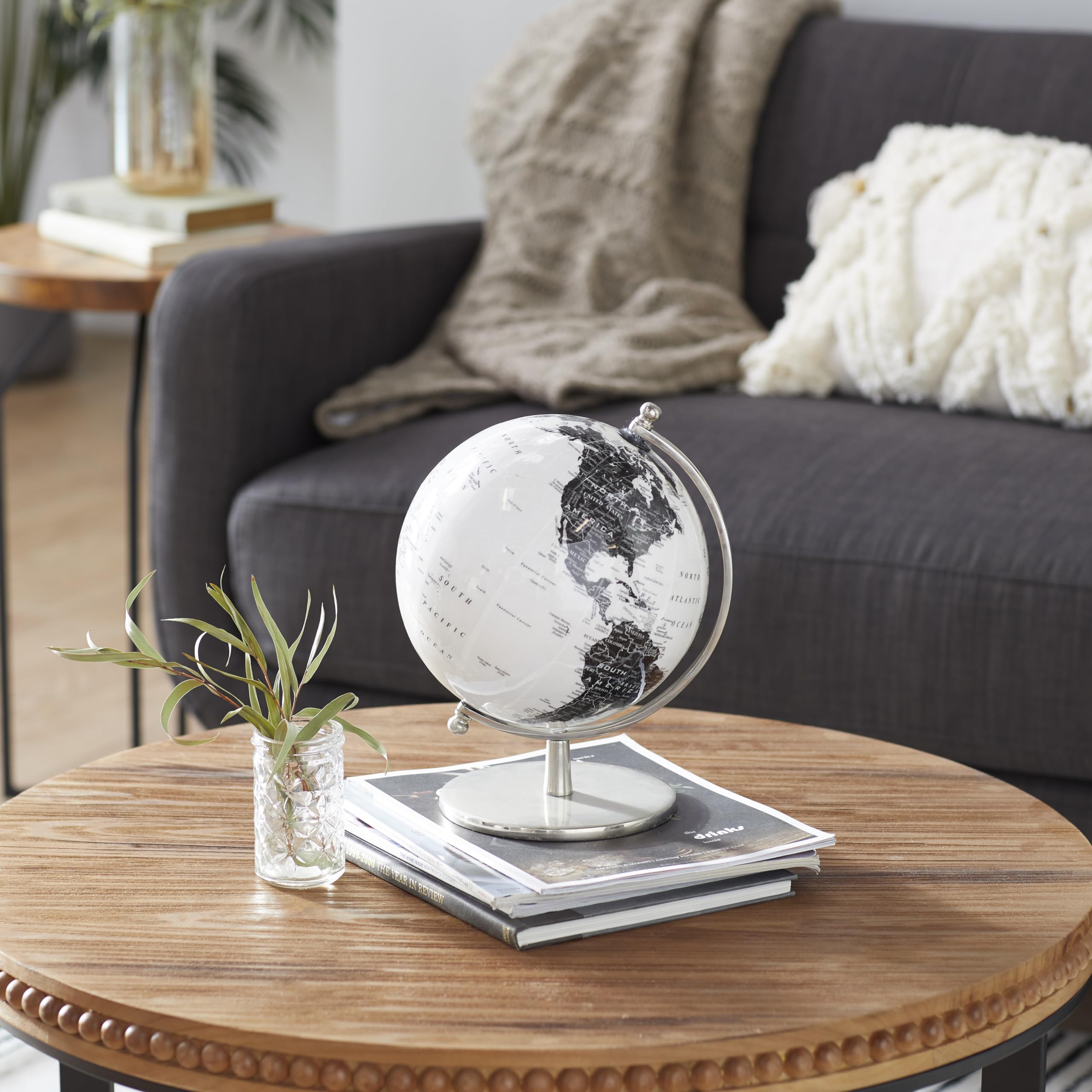 Deco 79 Traditional Aluminum Globe Educational, Geographic, Modern Desktop Decoration-for School, Home, and Office, SMALL SIZE, White