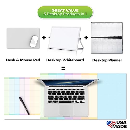 M.C. Squares 3-in-1 Dry Erase Desk Mat, Mouse Pad & Calendar | Erasable Writing White Board | Large Non-Slip Desktop Protector for Office, Home, School | Includes Wet Erase Marker | 34"x13"