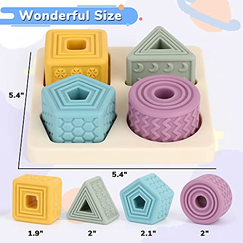 FRUSE Baby Soft Nesting Sorting Stacking Toys,Silicone Building Baby Blocks Teether,Kids Threading Toys & Matching Games,Education Learning Montessori Sensory Puzzle Toy for Toddler 6m+