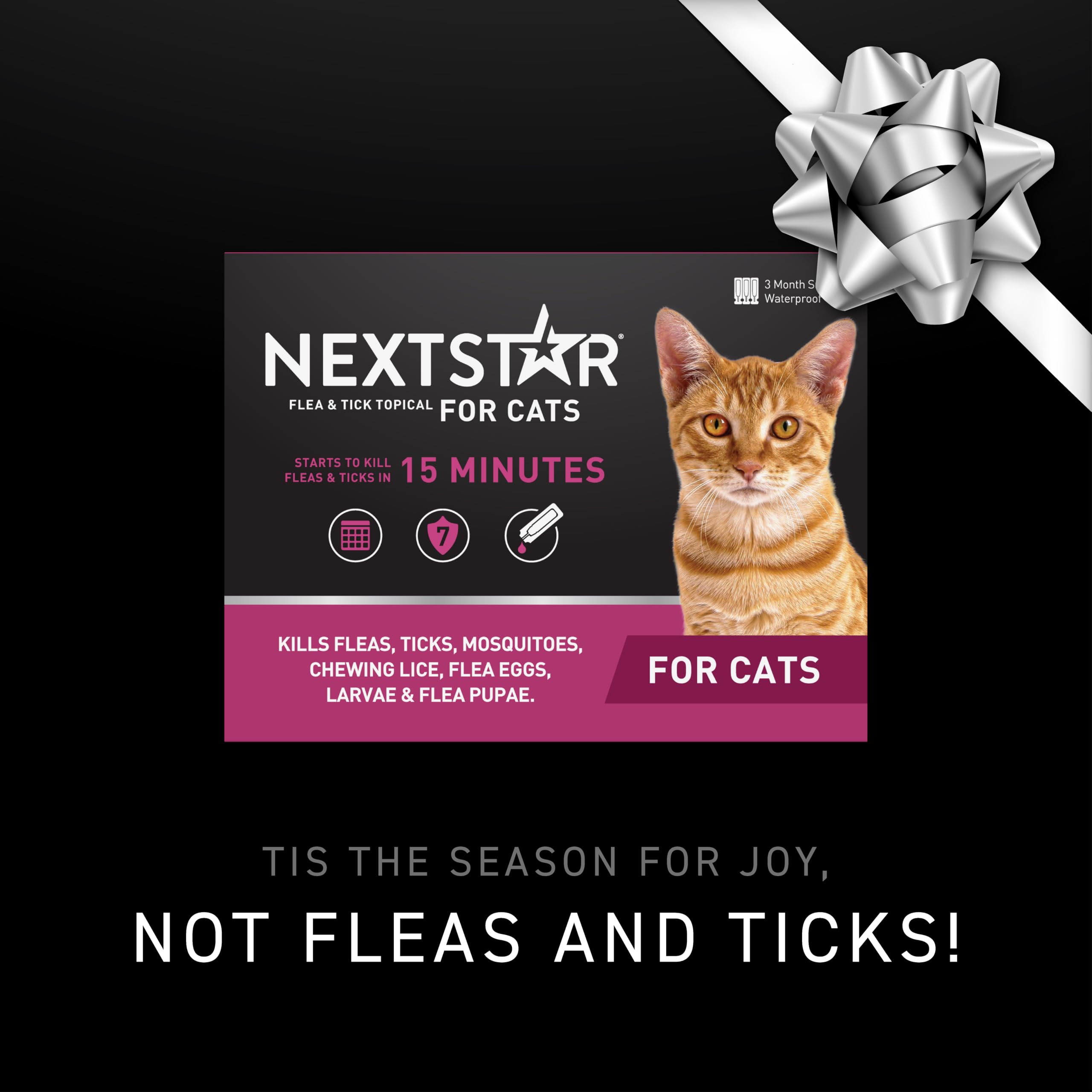 NEXTSTAR Flea and Tick Prevention for Cats, Repellent, and Control, Fast Acting Waterproof Topical Drops for Cats Over 3.5 lbs, 3 Month Dose