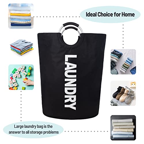 Lilyfantasy 160L XXX-Super Large Laundry Baskets, Laundry Hamper with Padded Handles, Tall Laundry Basket Stand Up Well, Foldable Round Laundry Bag for Easy Storage(Black)