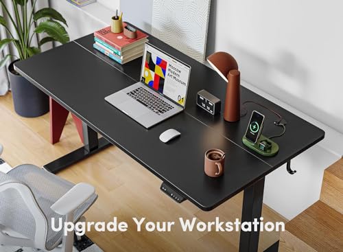 FEZIBO Height Adjustable Electric Standing Desk, 44 x 24 Inches Stand up Table, Sit Stand Home Office Desk with Splice Board, Rusticbrown