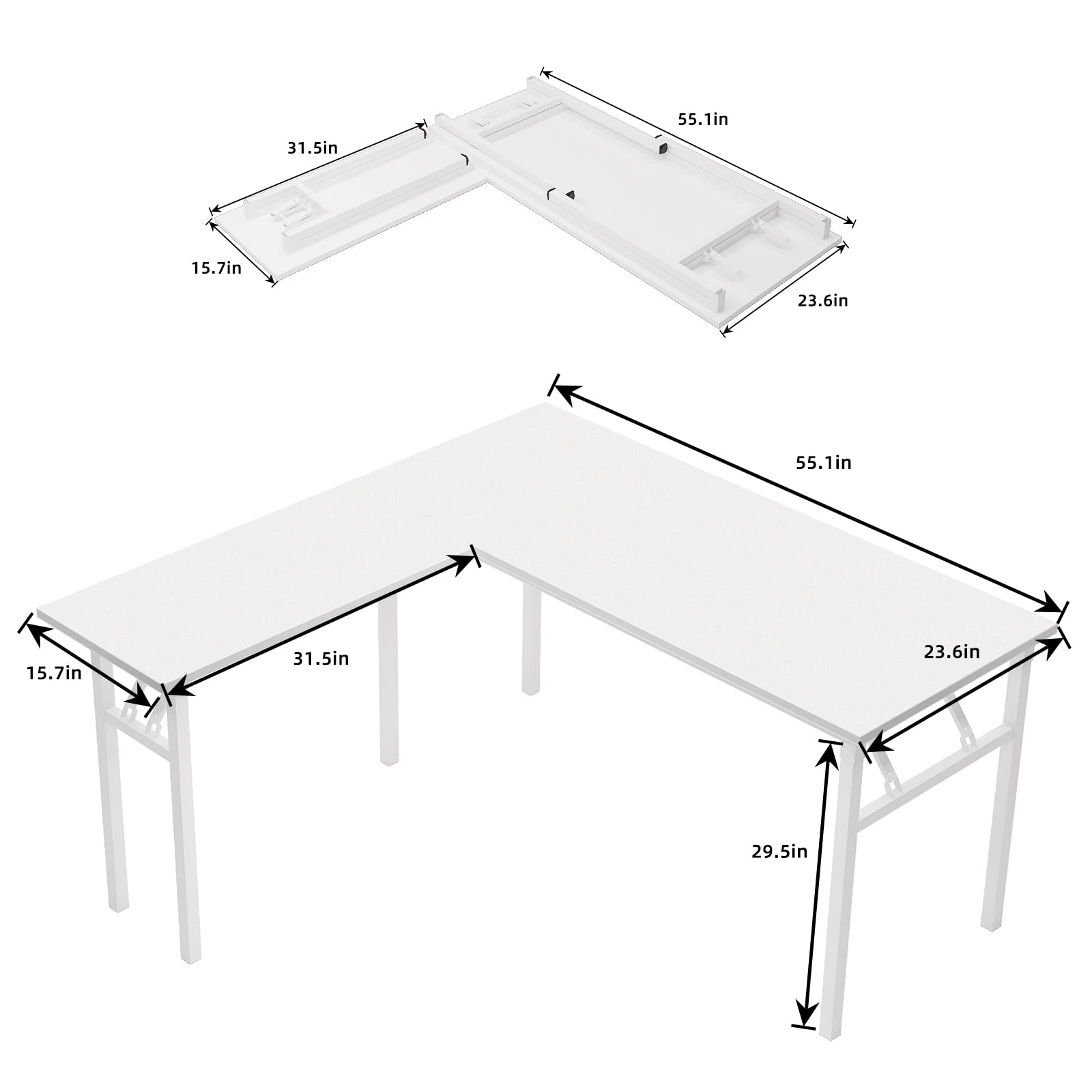 DlandHome Reversible L-Shaped Desk Large Corner Desk Folding Table Computer Desk Home Office Table Computer Workstation, Teak DND-ND11-TB