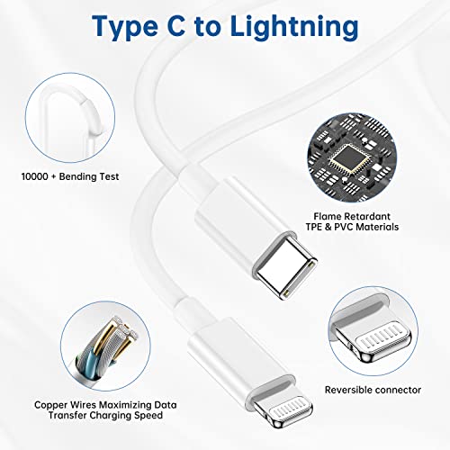 FGUIME iPhone 13 14 Charger Fast Charging, [MFi Certified] 3Pack USB C Wall Charger with USB C to Lightning Cable 6/6/10ft, Compatible with iPhone 14/14 Pro Max/13/13Pro/12/12 Pro/11/11Pro/XS,iPad