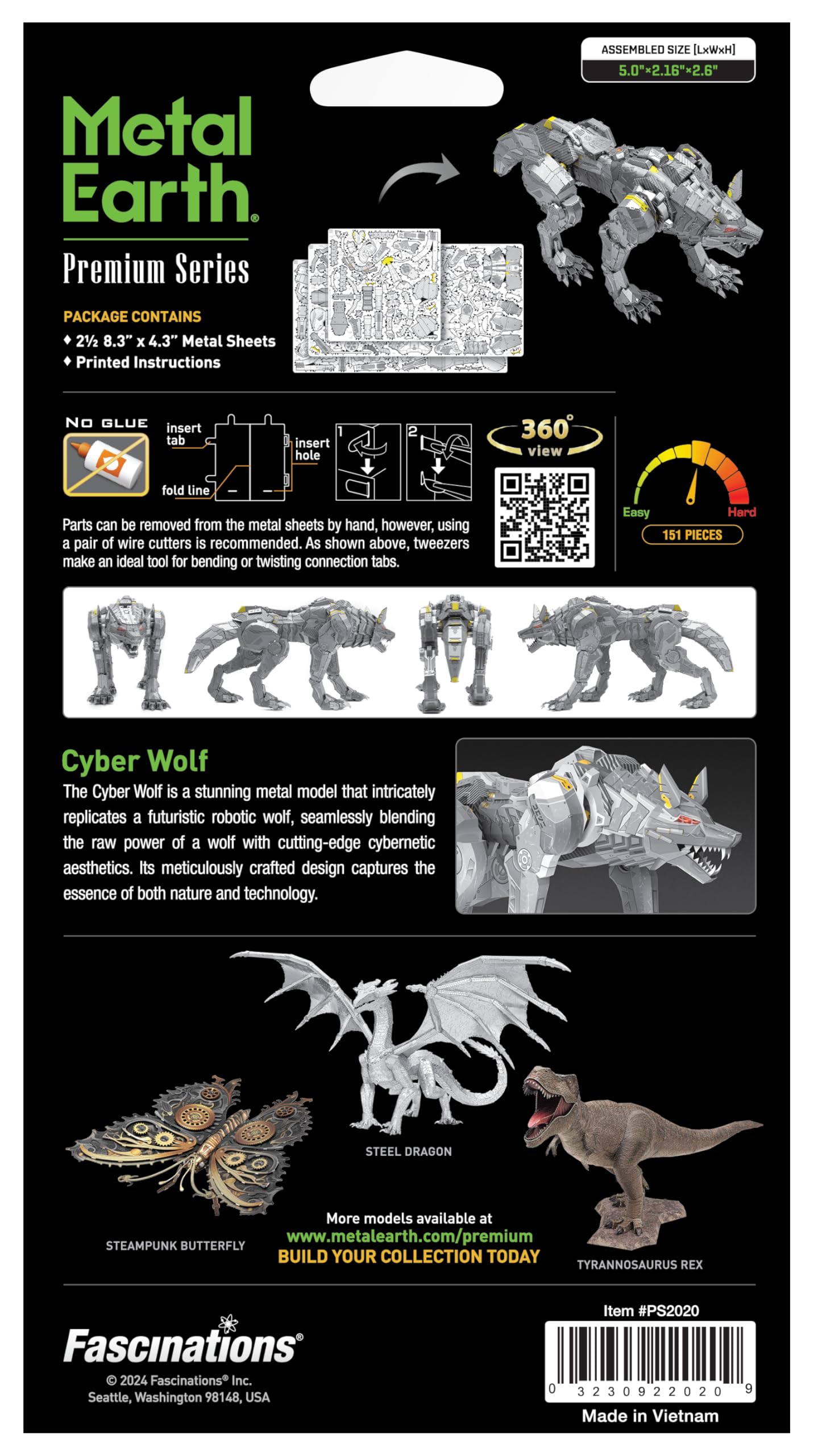 Metal Earth Premium Series Cyber Wolf 3D Metal Model Kit Fascinations