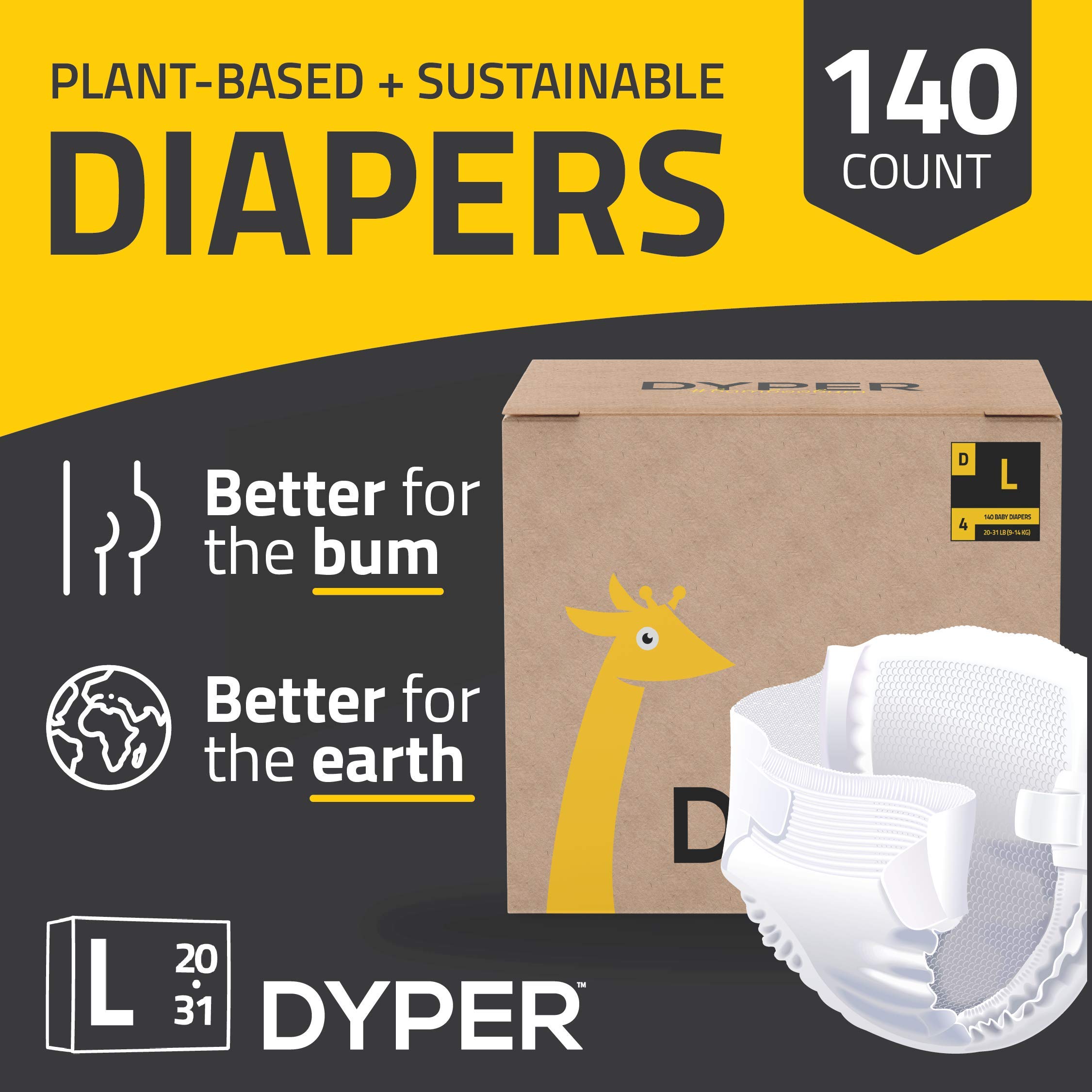 DYPER Viscose from Bamboo Baby Diapers Size 4 | Honest Ingredients | Cloth Alternative | Day & Overnight | Made with Plant-Based* Materials | Hypoallergenic for Sensitive Skin, Unscented