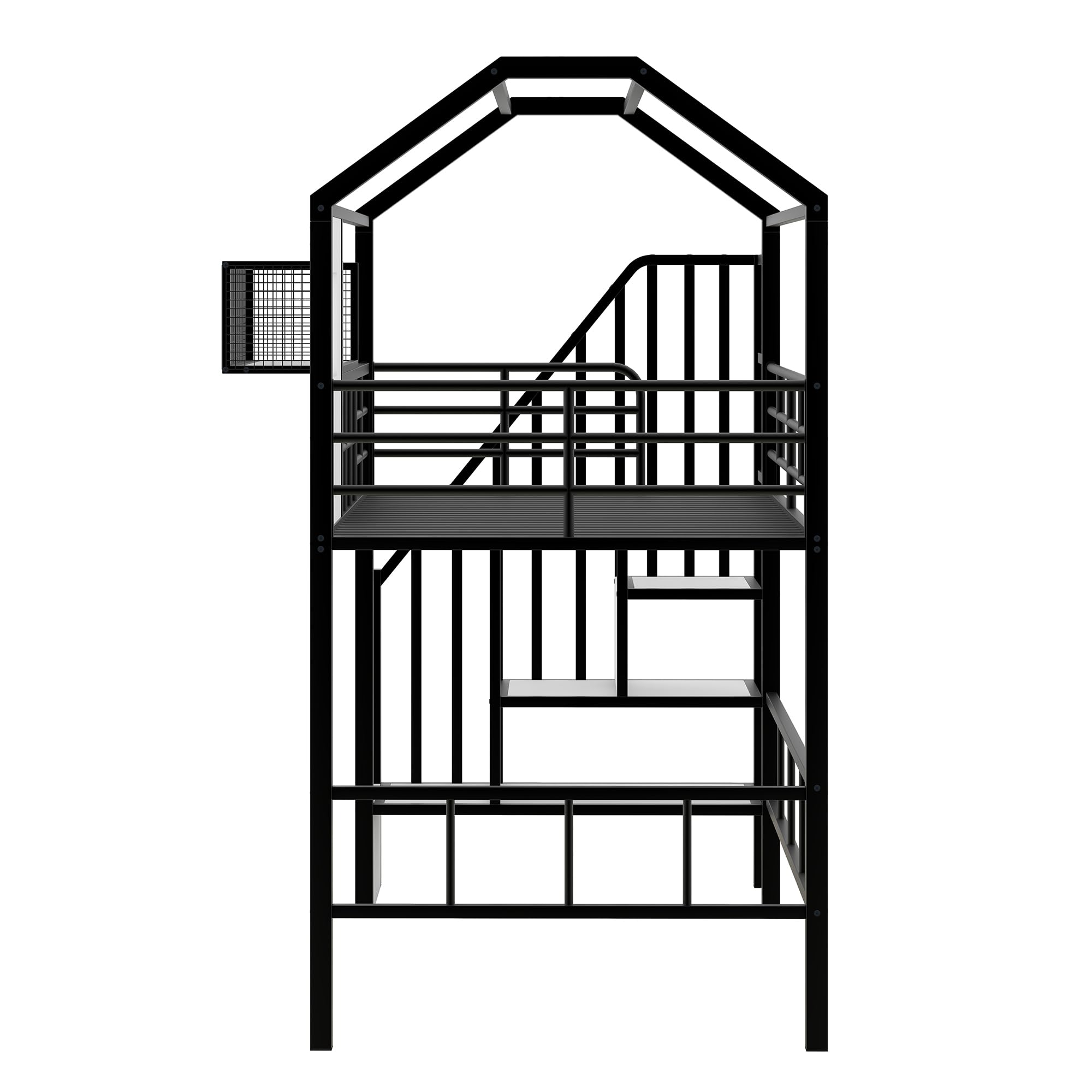 Merax Loft Bed Full Size with Storage Grid, Metal Loft Bed with Lateral Shelf Ladder, for Adults and Teens, Black