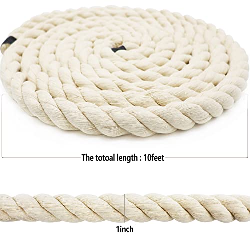 Twisted Cotton Rope (1 in x 10 ft) Natural Thick White Rope for Nautical, Landscaping, Railings, Hammock,Home Decorating
