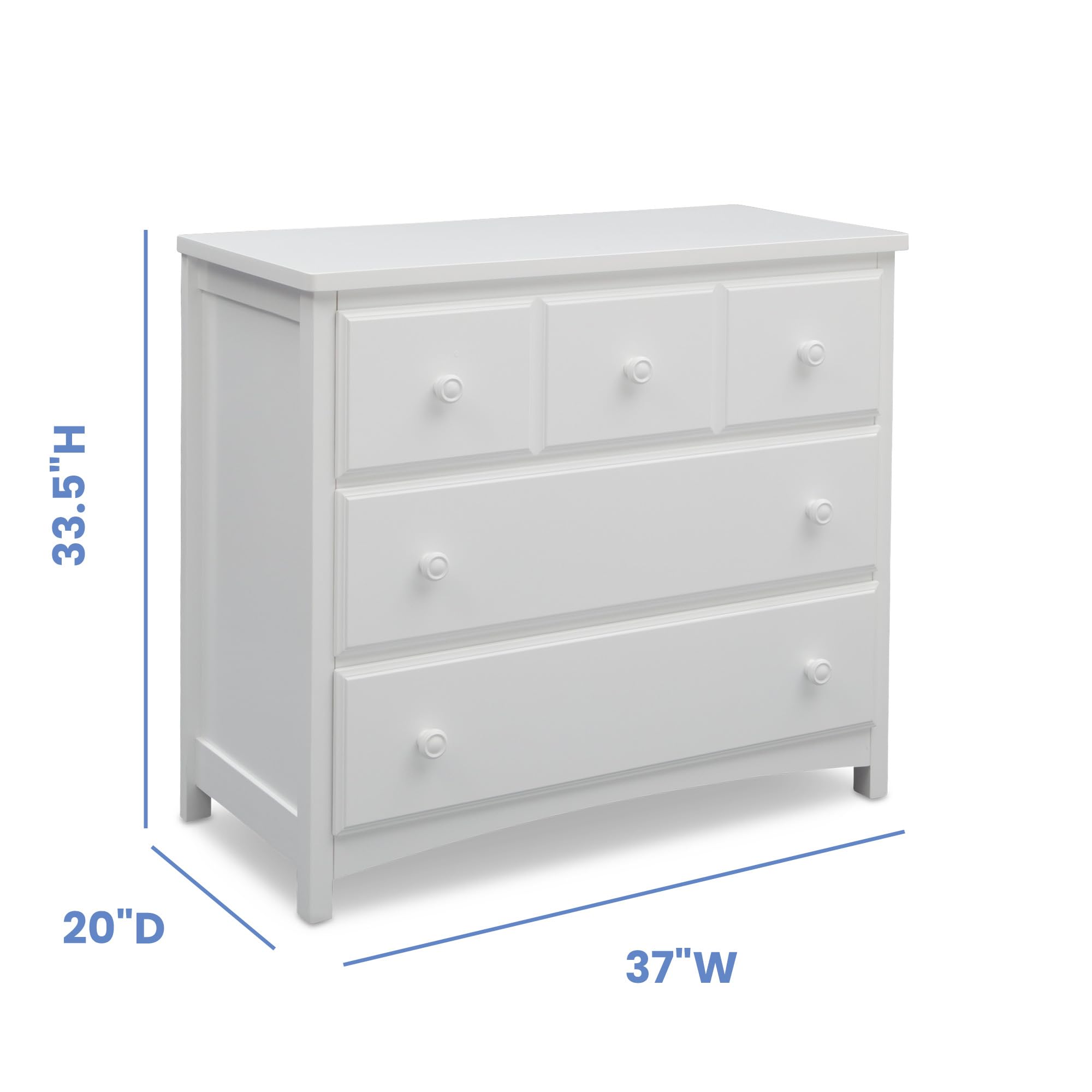 Delta Children 3 Drawer Dresser with Interlocking Drawers, Bianca White