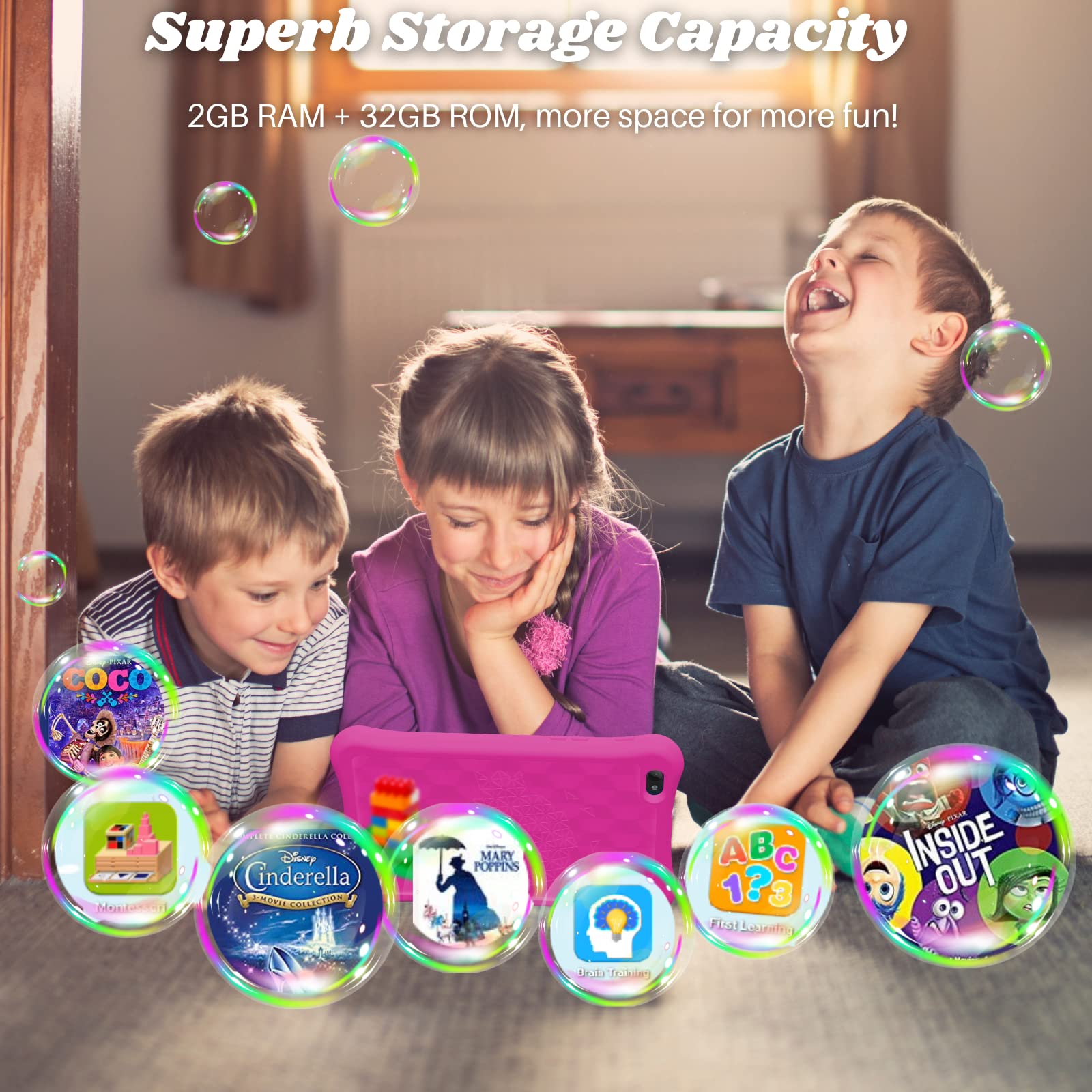 Kids Tablet 8 inch, Tablet for Kids Android 11 Quad Core 32GB Storage 5.0MP Dual Camera HD WiFi Tablet, Parents Control Toddlers Educational Games (Pink)