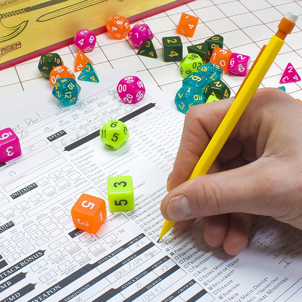 Wiz Dice Series III - Polyhedral Dice Set for Tabletop RPG Adventure Games with a Dice Box - DND Dice Set, Suitable for Dungeons and Dragons, MTG and Dice Games Alike - Goblin Teeth - 7 ct