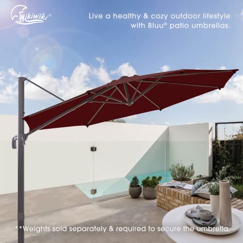 wikiwiki S Series Cantilever Patio Umbrellas 10 FT Outdoor Offset Umbrella/Fade & UV Resistant Solution-dyed Fabric, 5 Level 360 Rotation Aluminum Pole for Deck Pool Backyard Garden, Burgundy