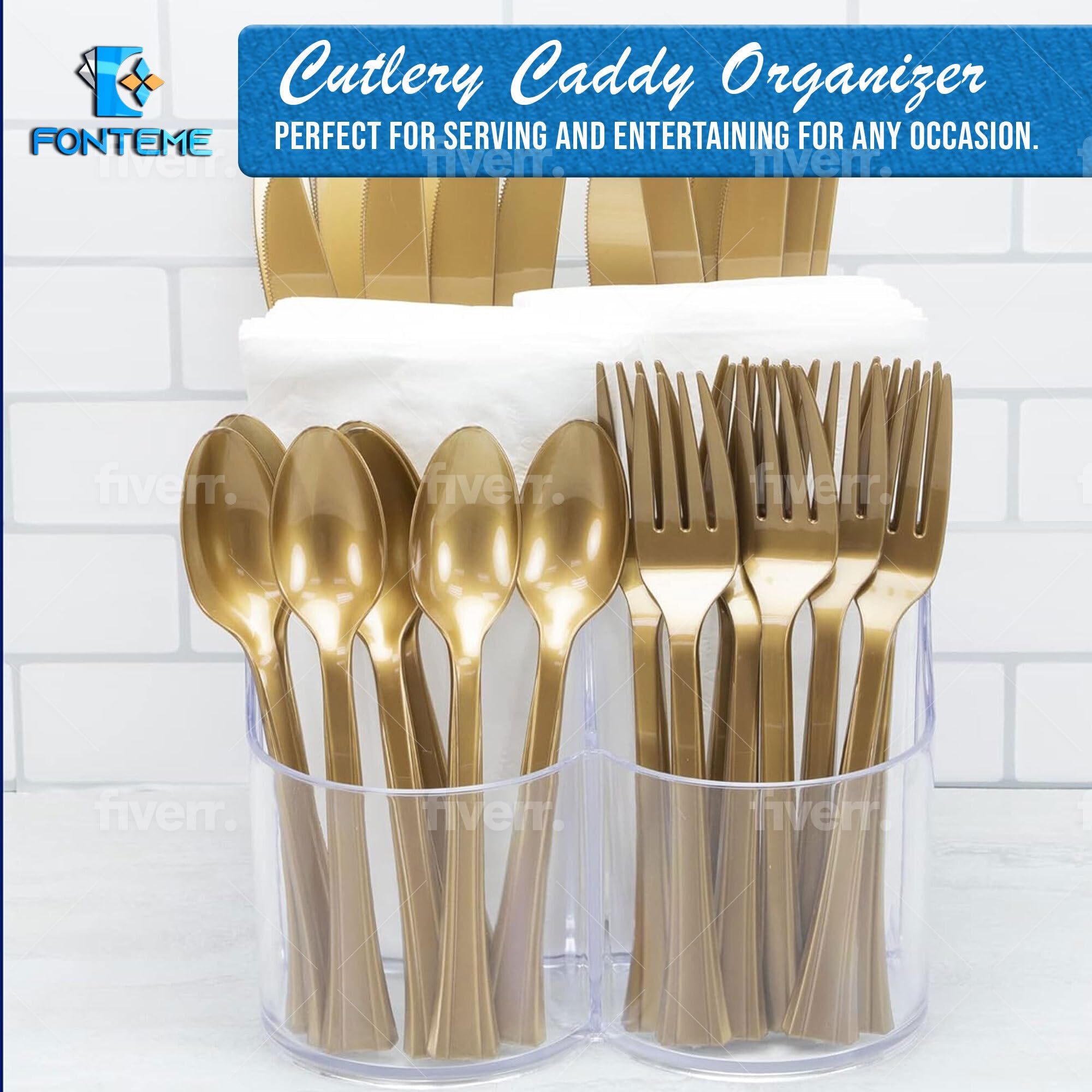 Fonteme Cutlery Caddy Organizer - 5 Compartments | Clear Cutlery Organizer for Tools, Kitchen Gadgets, Beauty Items, and More | Stay Organized with this Sleek and Practical Silverware Caddy