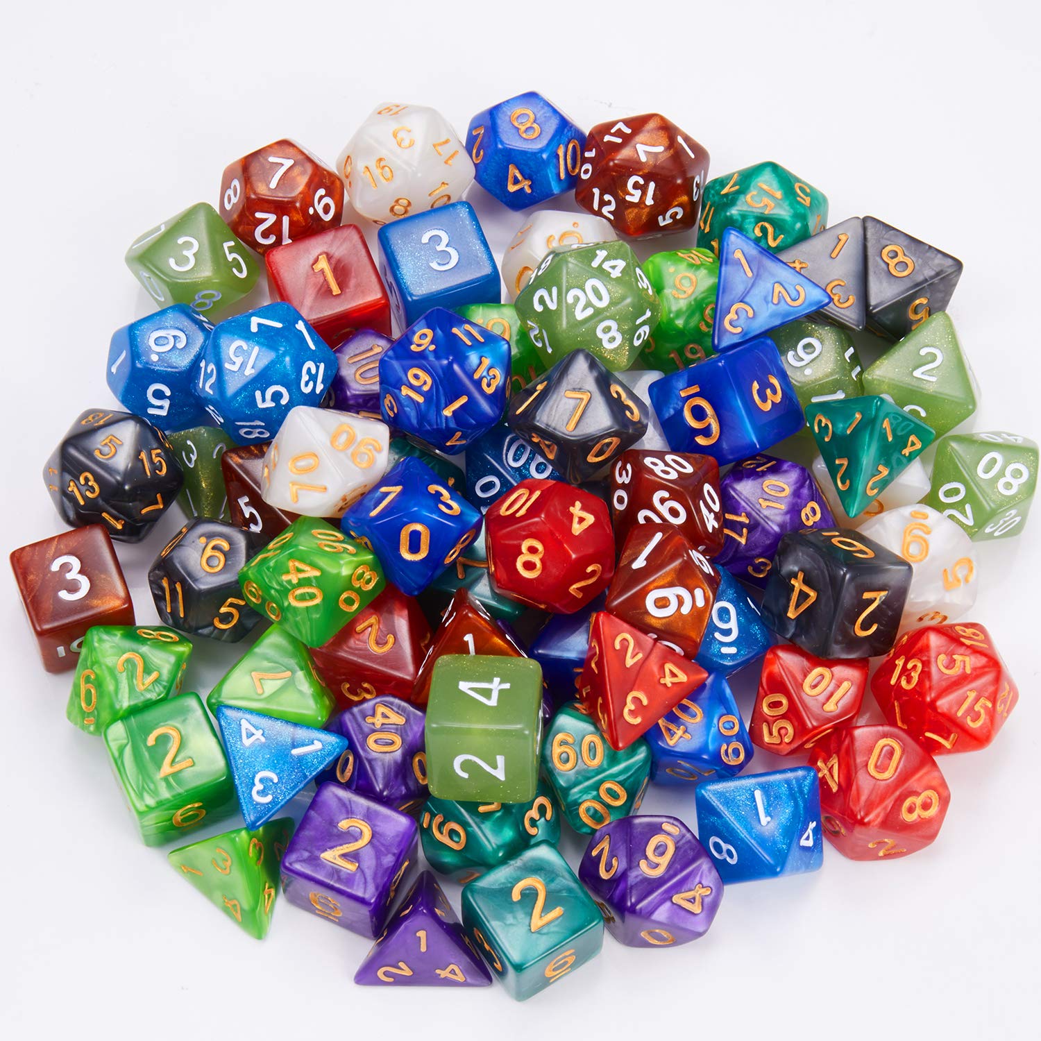 DND Dice Sets, 10 X 7 Sets (70 Pieces) Polyhedron Dice for Dungeons and Dragons RPG MTG D&D Tabletop Game with 1 Big Pouch D4 D8 D10 D12 D20