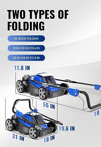 WILD BADGER POWER Lawn Mower 40V Brushless 18" Cordless, 5 Cutting Height Adjustments Electric Lawn Mower, Quickly Folding Within 5’s, 4.0AH Battery and Super Charger Included.