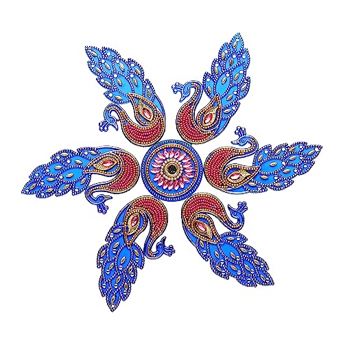 Peacock Designer Floor Rangoli/Home Decor/Diwali Decoration/Acrylic Traditional Handmade Rangoli/Gift for Home/Floor Decor/Indian Wedding Festival Decoration/Gift Return Gift. Size:- 7"