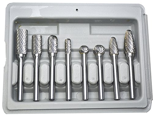 KOTVTM Carbide Burrs Set with 1/4 Inch Shank 8pcs Double Cut Rotary Burr File Drill Bits for Die Grinder Bits Metal Wood Carving, Engraving, Polishing, Drilling…