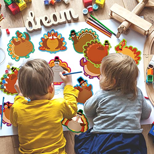 Whaline 45Pcs Thanksgiving Turkey Cutouts with 100Pcs Glue Points 9 Style Cartoon Turkey Pattern Paper Cut-Outs Bulletin Board Paper Cutting Decor for School Classroom Thanksgiving Party Supplies