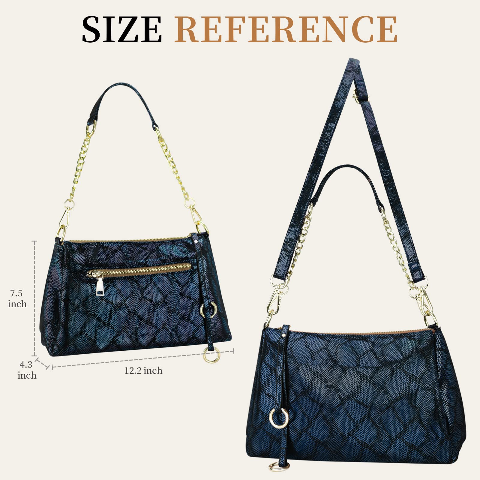 FUKUTAI Crossbody Shoulder Purses for Women - PU Leather Crossbody Bags Ladies Hobo Handbag Medium Size (Navy Blue)