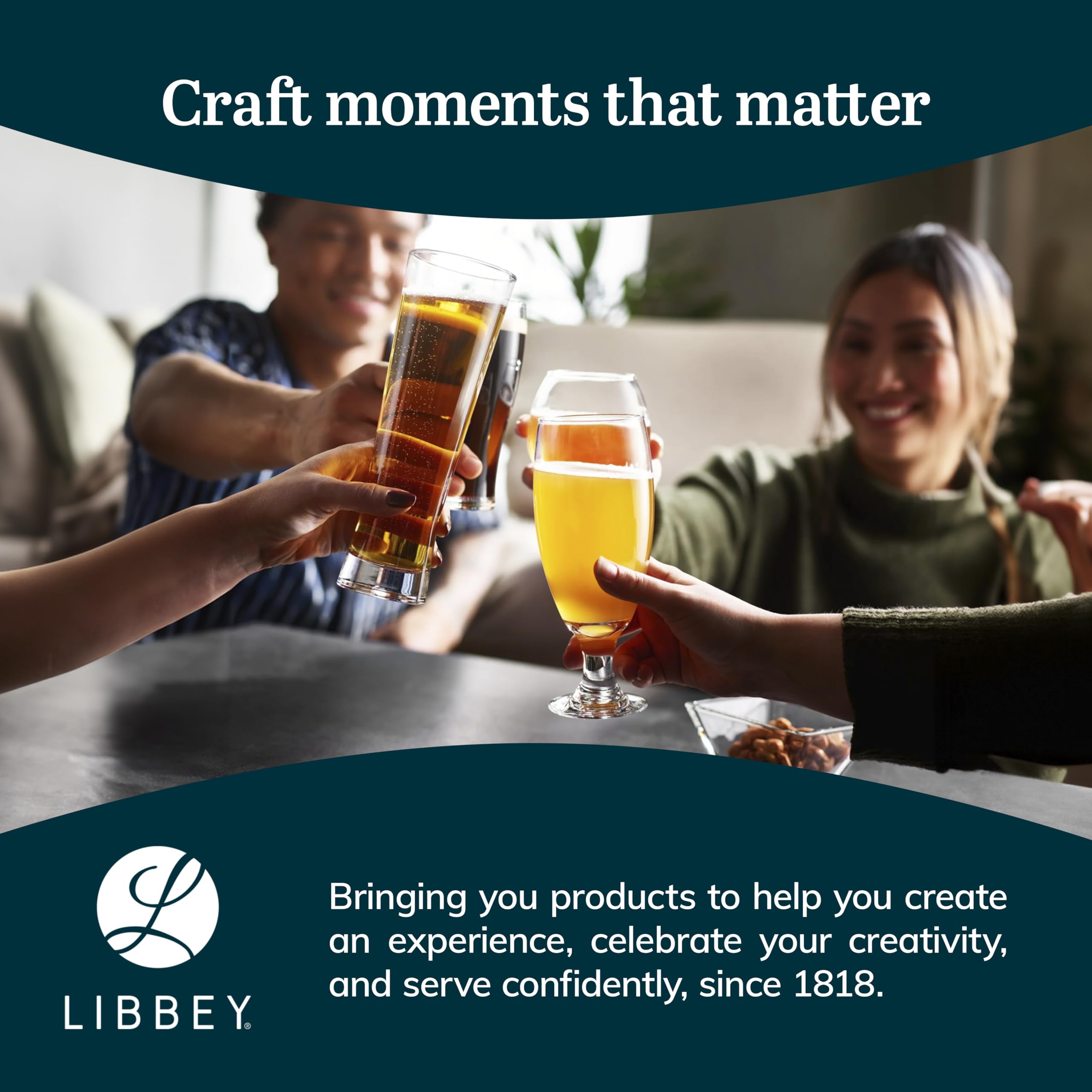 Libbey Craft Brews Assorted Beer Glasses Set of 6, Versatile, Premium Beer Glass Set, Craft Beer Glasses for Pilsner, Stout, Lager, IPA & More