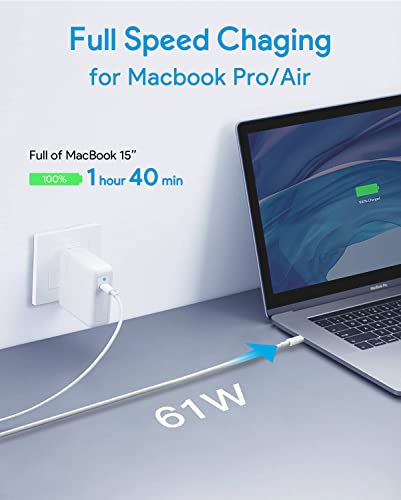 Mac Book Pro Charger, 61W/67W USB C Charger Power Adapter for MacBook Pro/Air 13/14 Inch, for MacBook 12 Inch,Included USB-C to USB-C Charge Cable (6.6ft/2m)