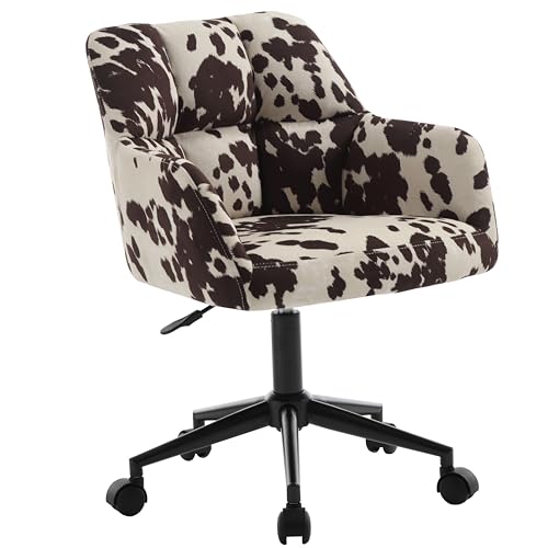 RIVOVA Modern Velvet Office Desk Chair with Armrest, Height Adjustable Wide Seat Computer Task Chair for Home Office, Mid Back Accent Chair, Cow