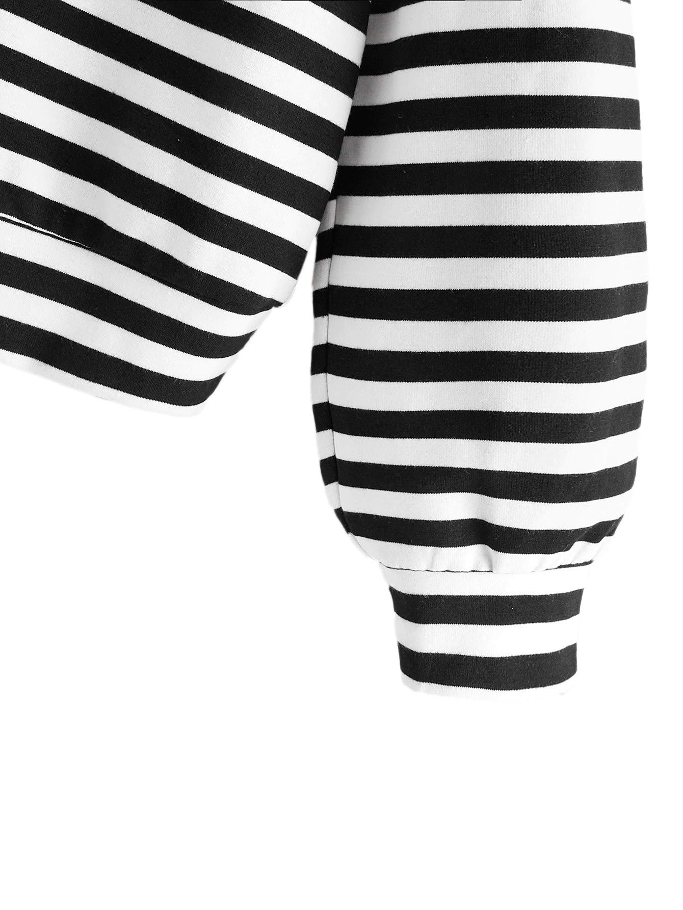 Floerns Women's Drop Shoulder Striped Long Sleeve Sweatshirt A Black and White L