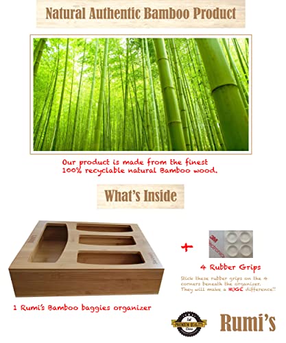 RUMI'S Ziplock Bag Storage Organizer for Drawer Bamboo Gallon, Quart, Sandwich, Great Value, Glad, Hefty Larger & More Practical Size: 13.5'' x 12.0'' x 3.0'' Inches. Golden Yellow 1 1.0 Count