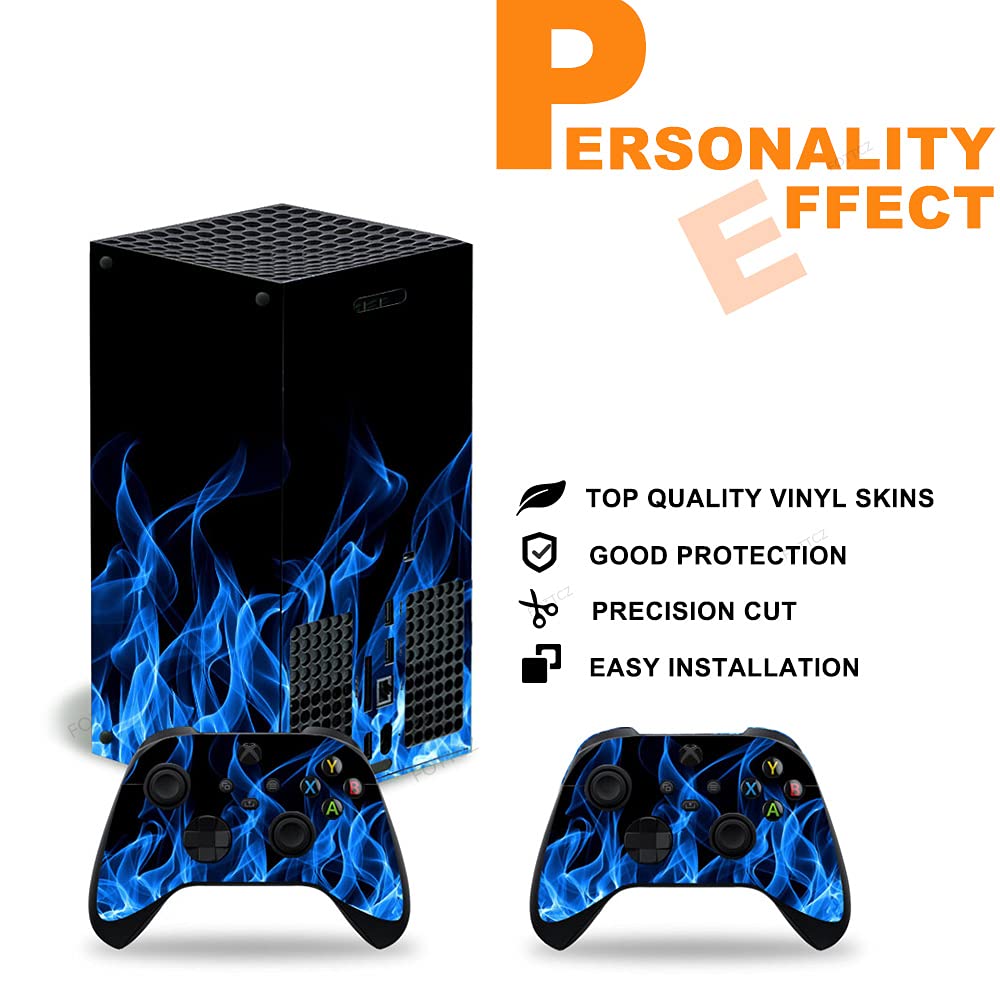 FOTTCZ Vinyl Skin for Xbox Series X Console and Controllers, Sticker Decal Protect Xbox Series X Devices - Blue Flame