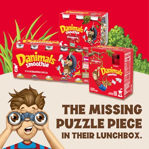 Danimals Smoothie Strawberry Explosion and Banana Split Dairy Drink Multi-Pack, Easy Snacks for Kids, 12 Ct, 3.1 OZ Smoothie Bottles
