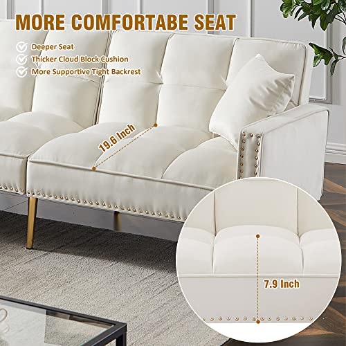 Ucloveria Sectional Sofa Couch, Convertible L-Shaped Sofa Bed with Adjustable Backrest & Movable Ottoman & 2 Toss Pillows, 3 in 1 Multi-Function Sleeper Sofa for Living Room Bedroom, Cream White