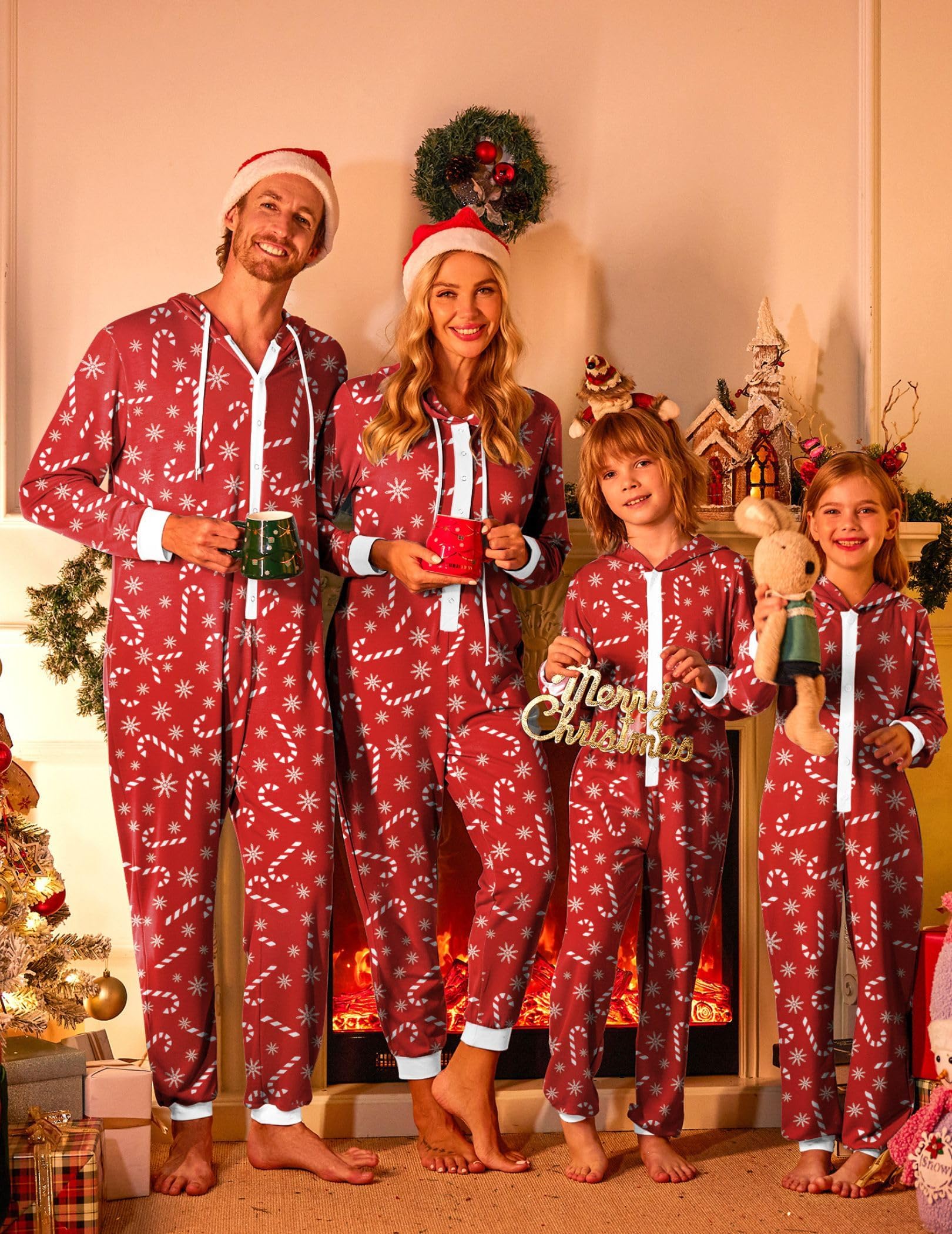 Ekouaer Christmas Matching Family Onesie Pajamas Long Sleeve Thermal One Piece Pajamas with Button
