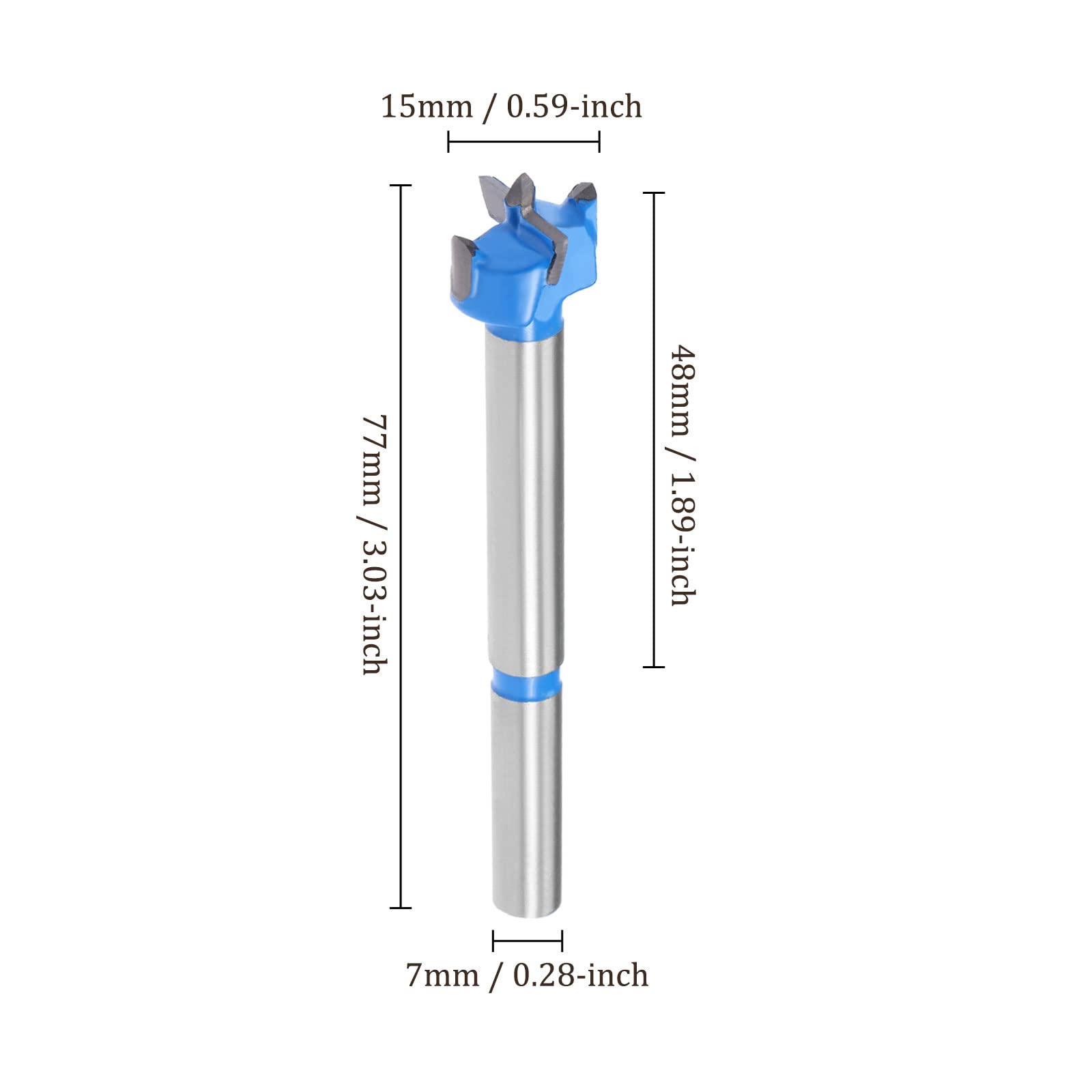 Kozelo Forstner Drill Bit - [15mm] Tungsten Carbide Auger Opener for Wood Furniture Hinge Woodworking Use, Round Shank, Dark Blue