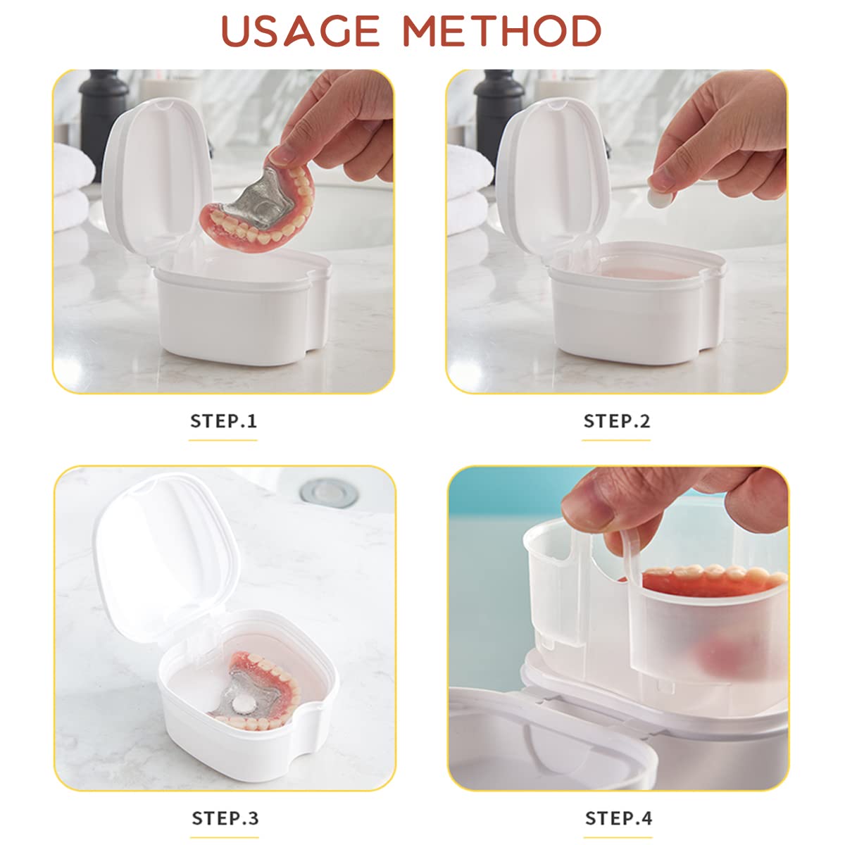 GXXMEI 3PCS Denture Case with Denture Brush Toothbrush