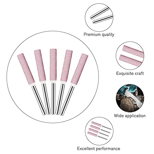 PRECIHW 10 Pack Chainsaw Sharpener Stone, Burr Grinding Stone File, Polishing Grinding Tool Grinding Bits for Chainsaw Sharpener, Pink, 3/16 Inch/ 4.8 mm
