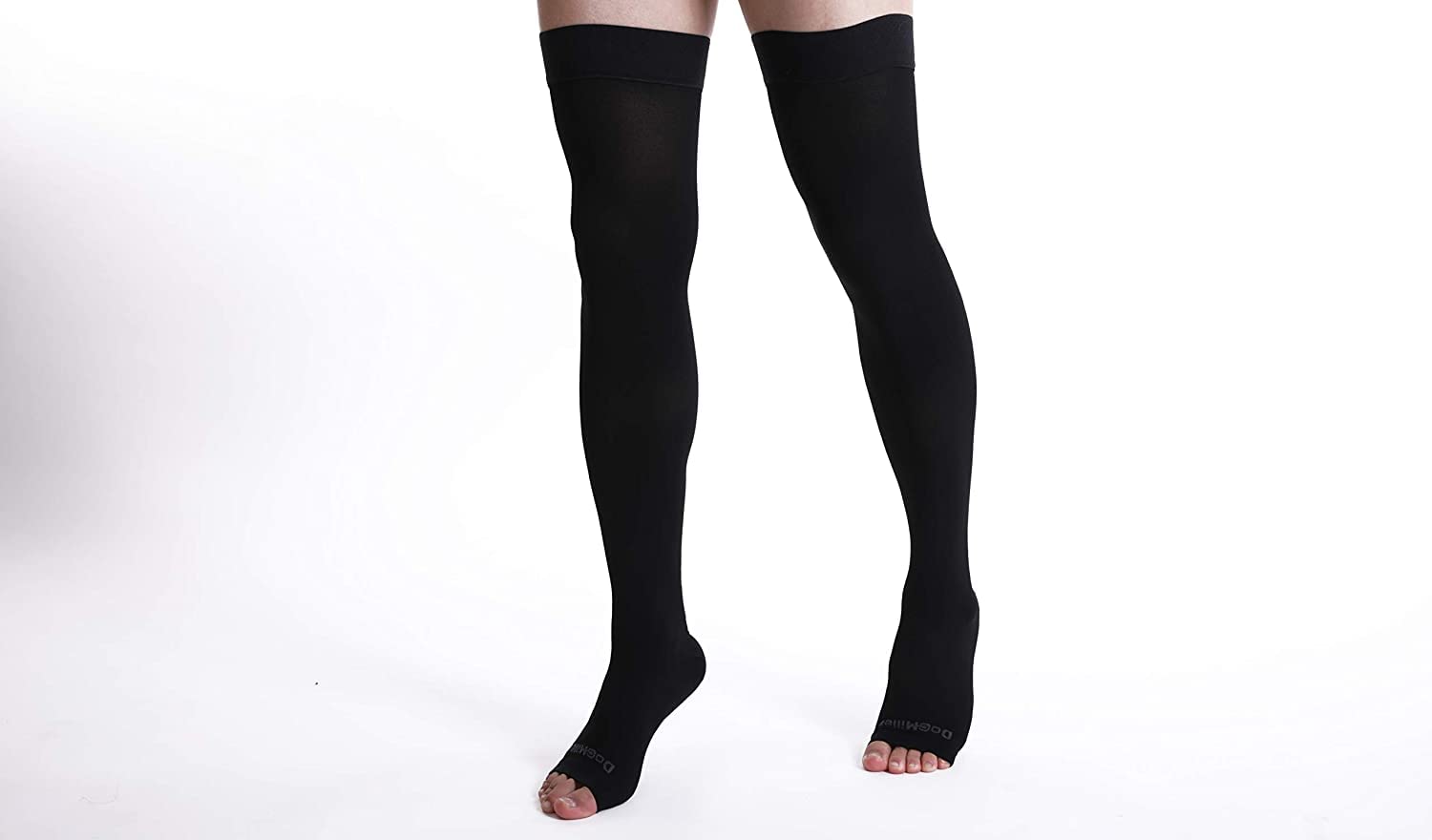 Doc Miller Thigh High Open Toe Compression Stockings 20-30mmHg for Varicose Veins, Pregnancy Support Open Toe Thigh High Compression Socks for Women and Men - 1 Pair Black XX-Large