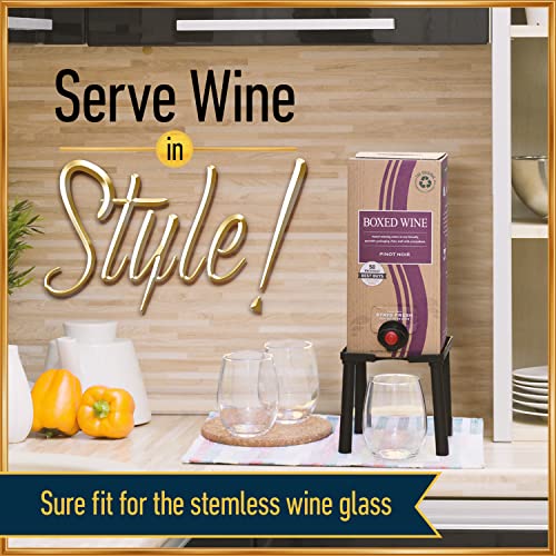 Wine Box Stand Drink Dispenser for One-Hand Pouring - Display Boxed Wine Dispenser for Stemless Glasses - Easy to Assemble Wine Holder Stand - Wine Accessories - Drink Dispensers for Parties - 3L Box