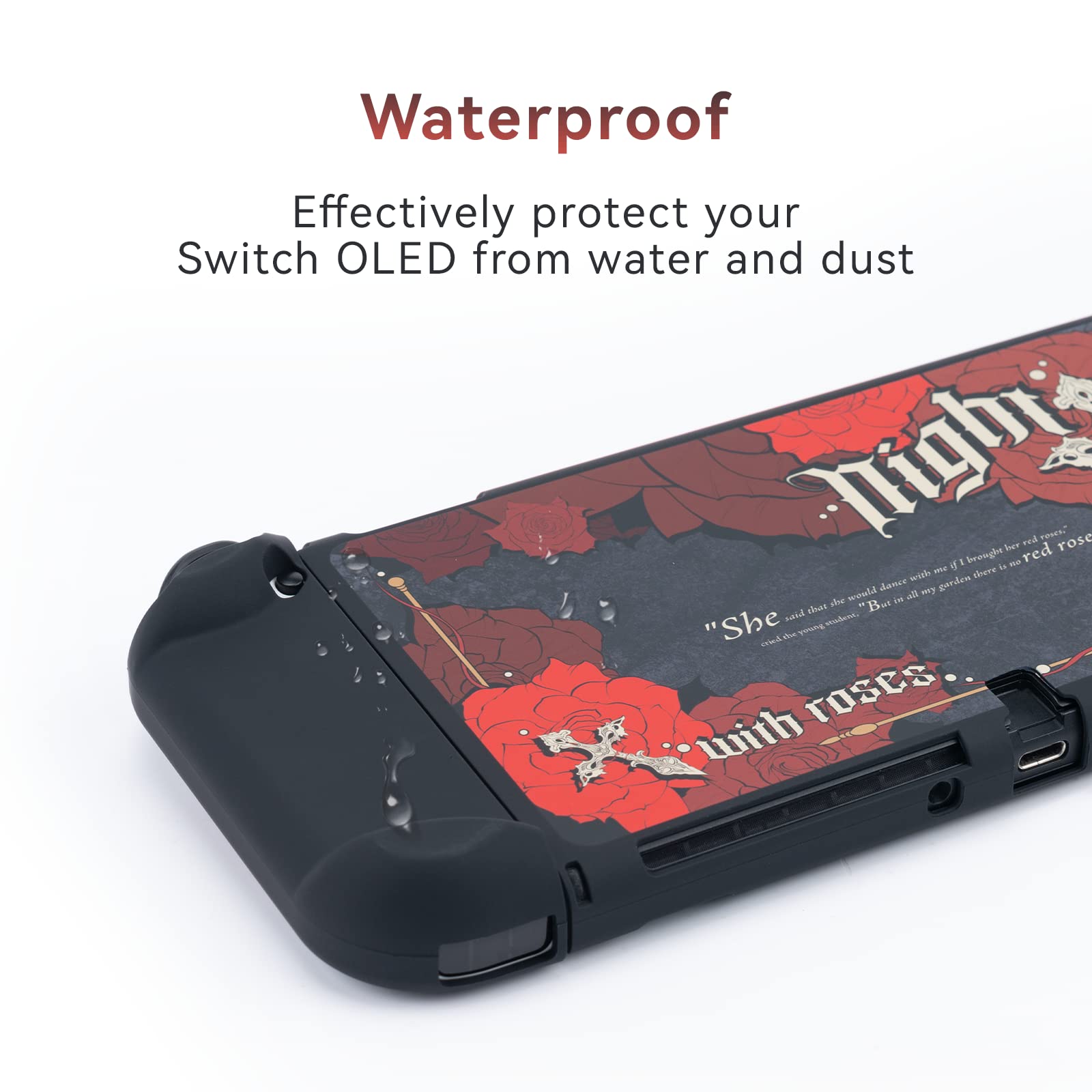 GeekShare Protective Case Slim Cover Case Compatible with Nintendo Switch OLED and Joy Con - Shock-Absorption and Anti-Scratch -- Night Roses