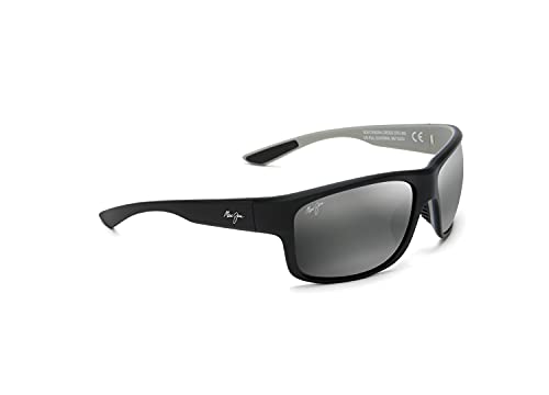 Maui Jim Men's Southern Cross Polarized Wrap Sunglasses, Soft Black/Sea Blue/ Grey/Neutral Grey, Large