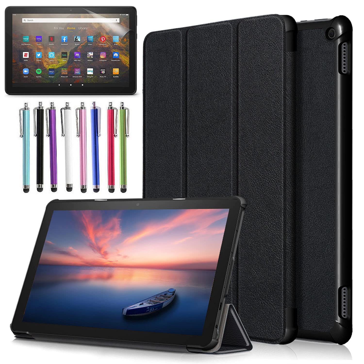 EpicGadget Case for Amazon Fire HD 10 / Fire HD 10 Plus (11th Generation, 2021 Released) - Lightweight Tri-fold Stand Auto Wake/Sleep Folio Cover Case + 1 Screen Protector and 1 Stylus (Purple)