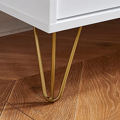 White Modern Kitchen Storage Cabinet Cupboard with Golden Line, Buffet Console Table Cupboard with 1 Door and 3 Drawers for Living Room Dining Room Entry Hallway, Credenza Sideboard Buffet Organizer