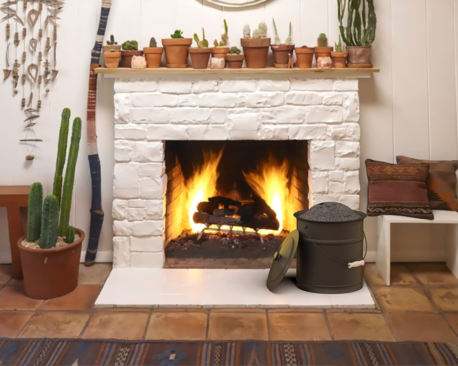 Plow & Hearth 3 Gallon Copper Large Ash Bucket with Lid and Wood Handle | 28 Gauge Galvanized Iron Metal | Double Bottom | Tool for Fireplaces Fire Pits Wood Burning Stoves | Hearth Accessories