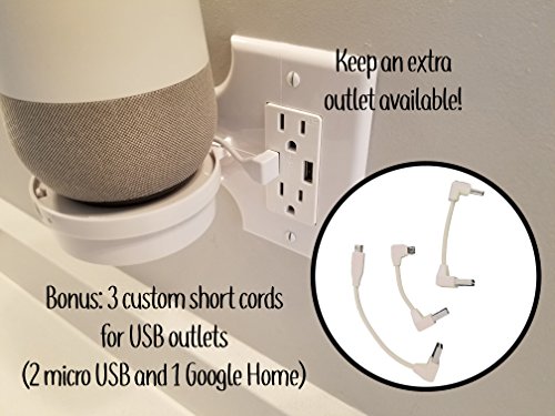 Mount Genie Smart Home Outlet Shelf: Hidden Cord Storage and Extra Custom Short Cords Great for Google Home, Nest, Security Cameras, Smart Speakers, and More