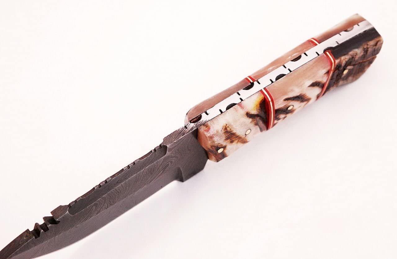 DSK-126 Custom Handmade Damascus Steel 8 inches Wood Handle Full Tang Hunting/Survival Hand forge/Outdoor Tracker Horn Handle Knife