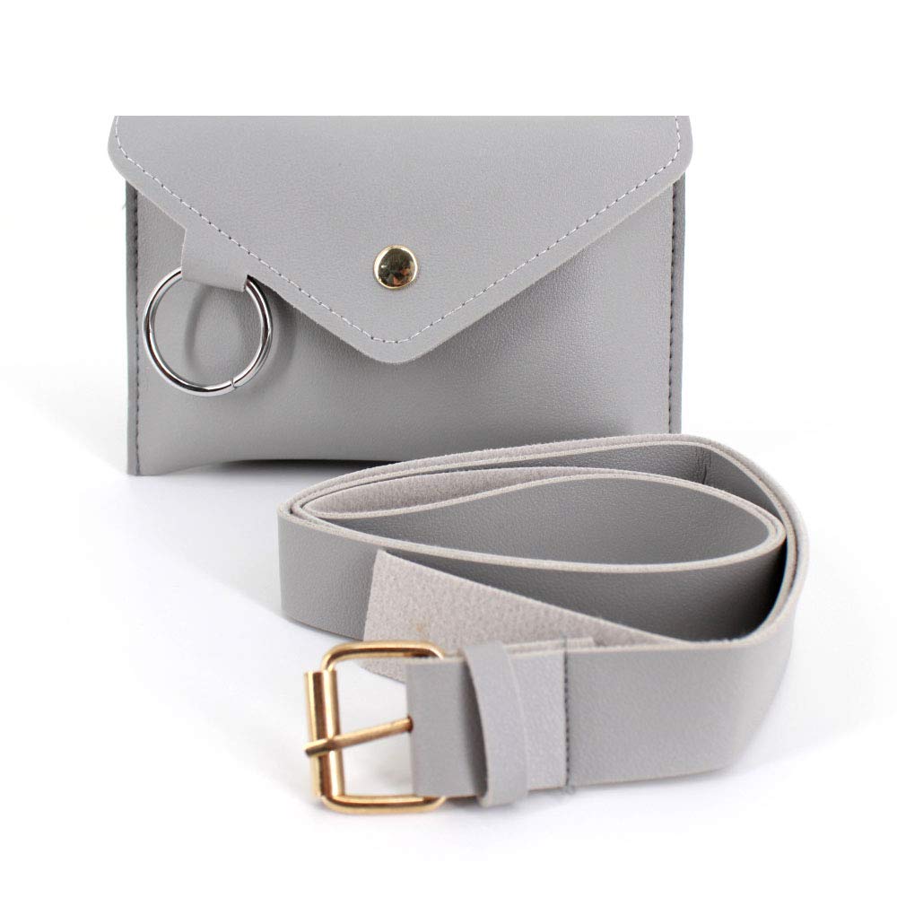 Danse Jupe Women Mini Envelope Waist Bag PU Leather Clutch Cell Phone Purse Chest Bag Light Grey