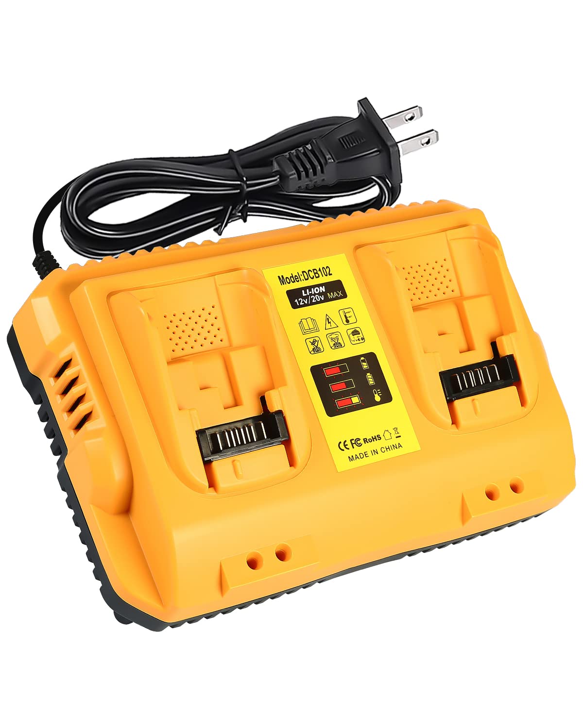 DCB102 Replacement for Dewalt Battery Charger Station Comaptible with Dewalt 12V/20V Battery Charger Work with Dewalt 20V Battery and Tools(Yellow)