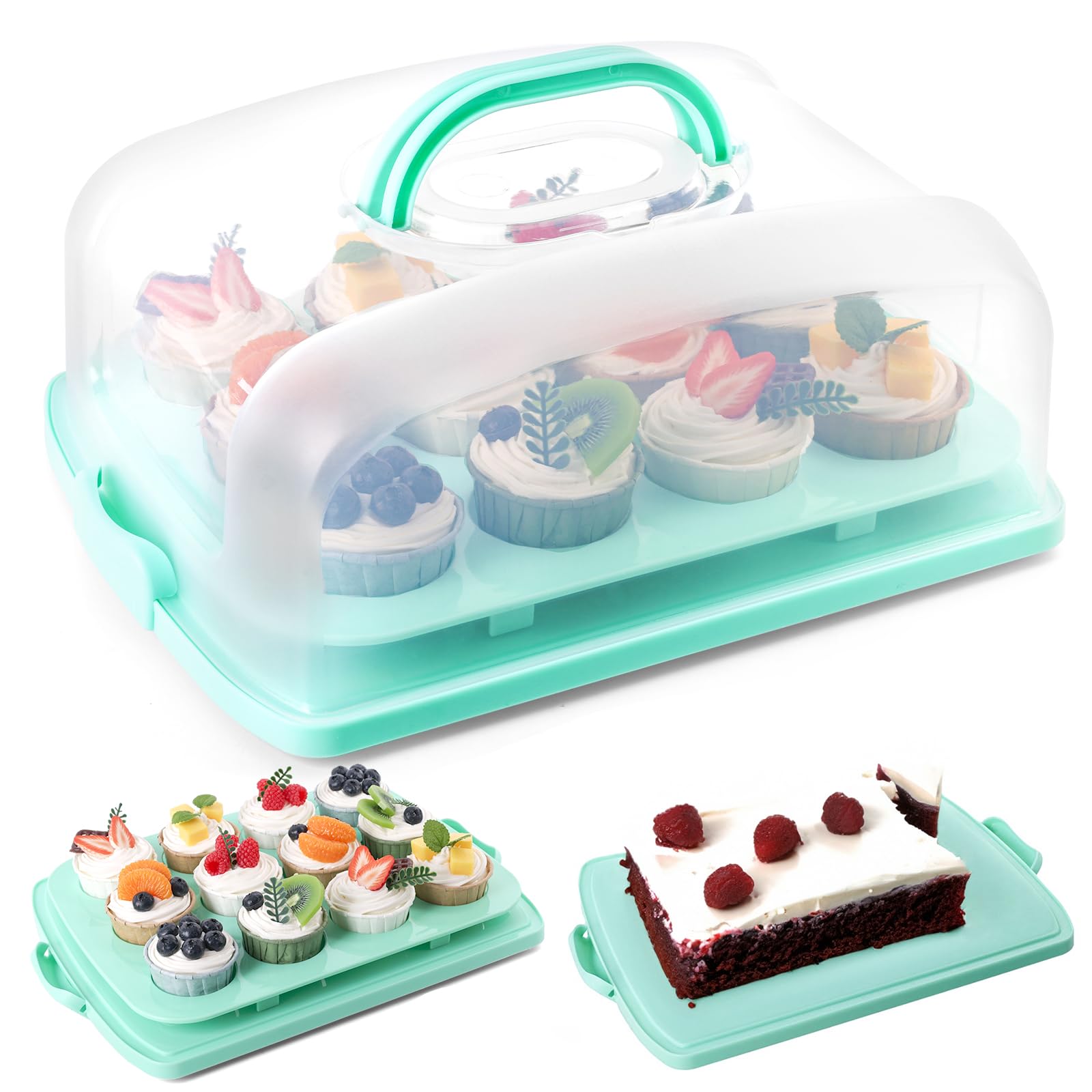VGOODALL Cake Carrier with Lid, White Square Cake Holder Cupcake Container for 12 Cupcakes 2 in 1 Portable Dessert Container for Cake Pie Muffin Cobbler