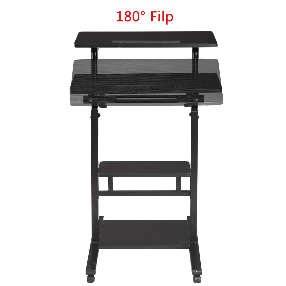 DOEWORKS Mobile Stand Up Desk, Height Adjustable Computer Work Station with Wheels, Rolling Presentation, Rolling Desk Laptop Cart for Standing or Sitting, Portable Laptop Stand Tall Table, Black