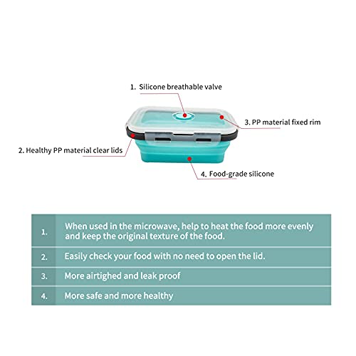 MAXCOOK Collapsible Stacking Silicone Lunch Boxes with Airtight Lid, Portable Bento Storage Containers for Food, Microwave, Freezer, Dishwasher Safe, BPA Free, Set of 3 (Green, Set of 3)